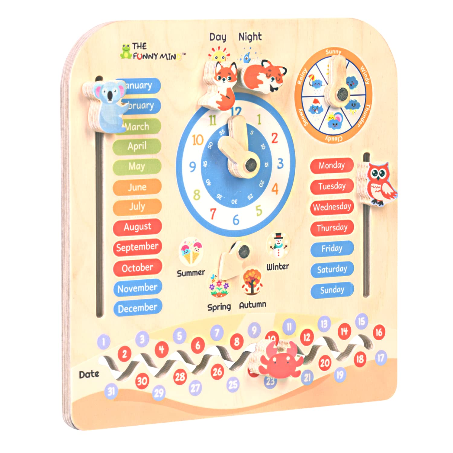 Buy The Funny Mind Birch Wooden Activity Teaching Clock and Calendar ...