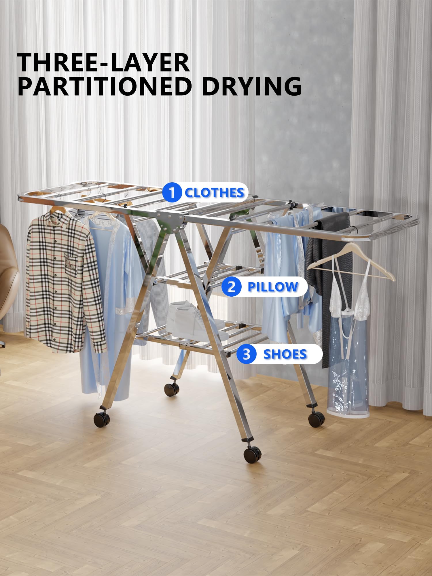 Snapklik.com : 63 Inches Clothes Drying Rack, 3-Tier Collapsible ...