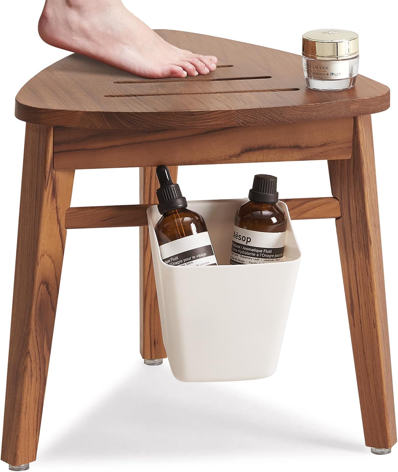 Amazon.com: Corner Shower Stool for Shaving Legs, Teak Corner Shower ...
