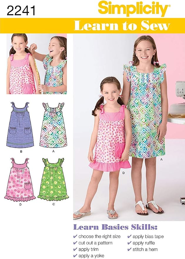 Amazon.com: Simplicity Learn to Sew Girl's Dress Sewing Patterns, Sizes ...