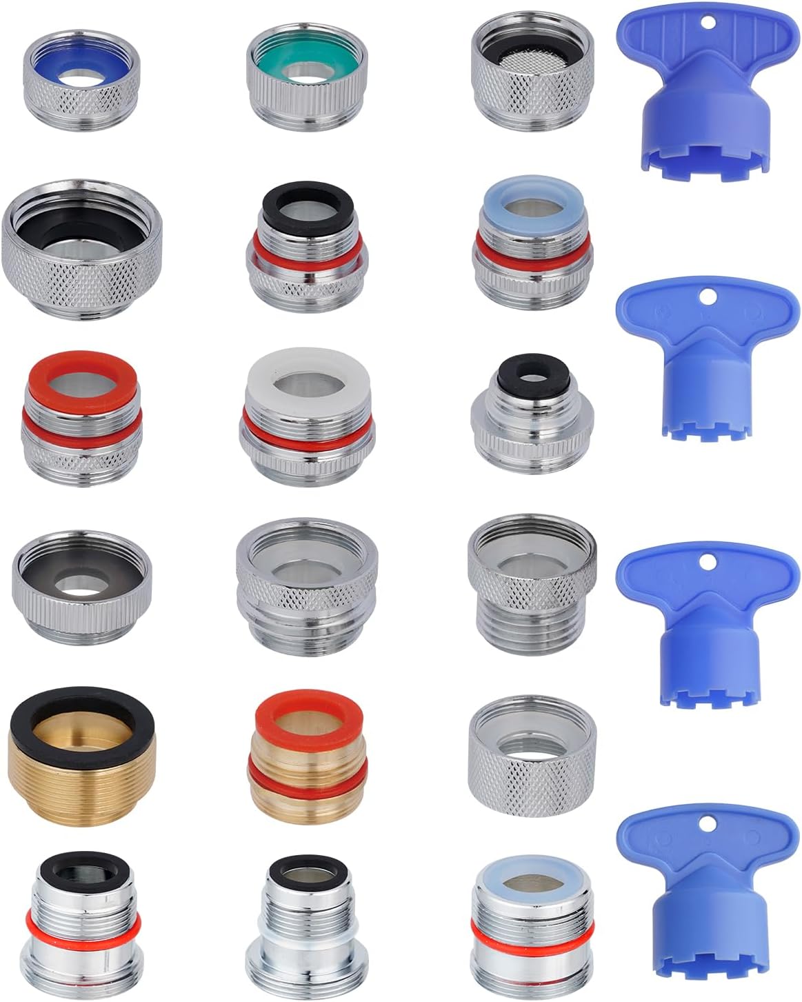 Hibbent 18 Pieces Faucet Adapter Kit, Brass Aerator Adapter Set for ...