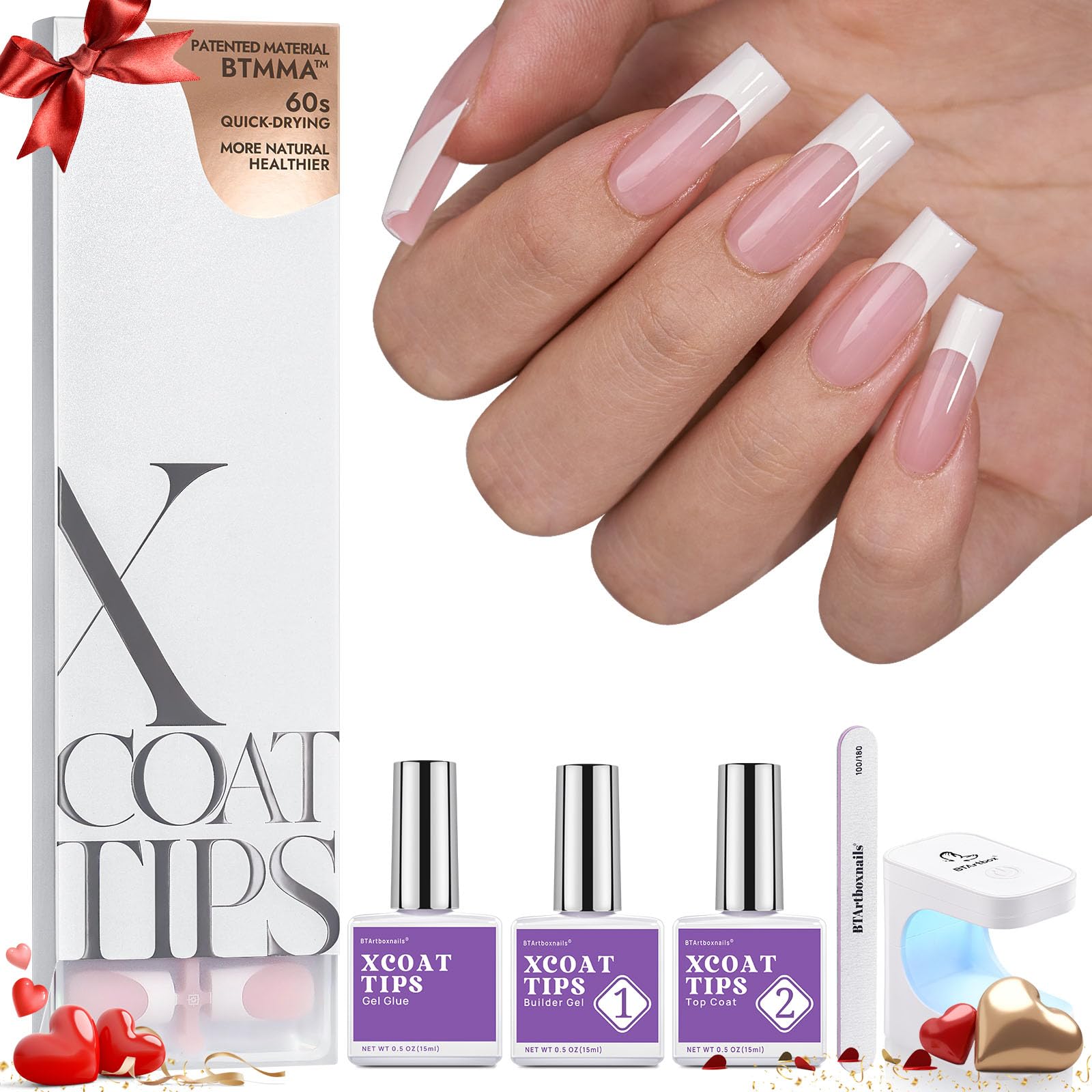 Amazon.com: BTArtboxnails XCOATTIPS French Tip Nails - Long Square Nail ...