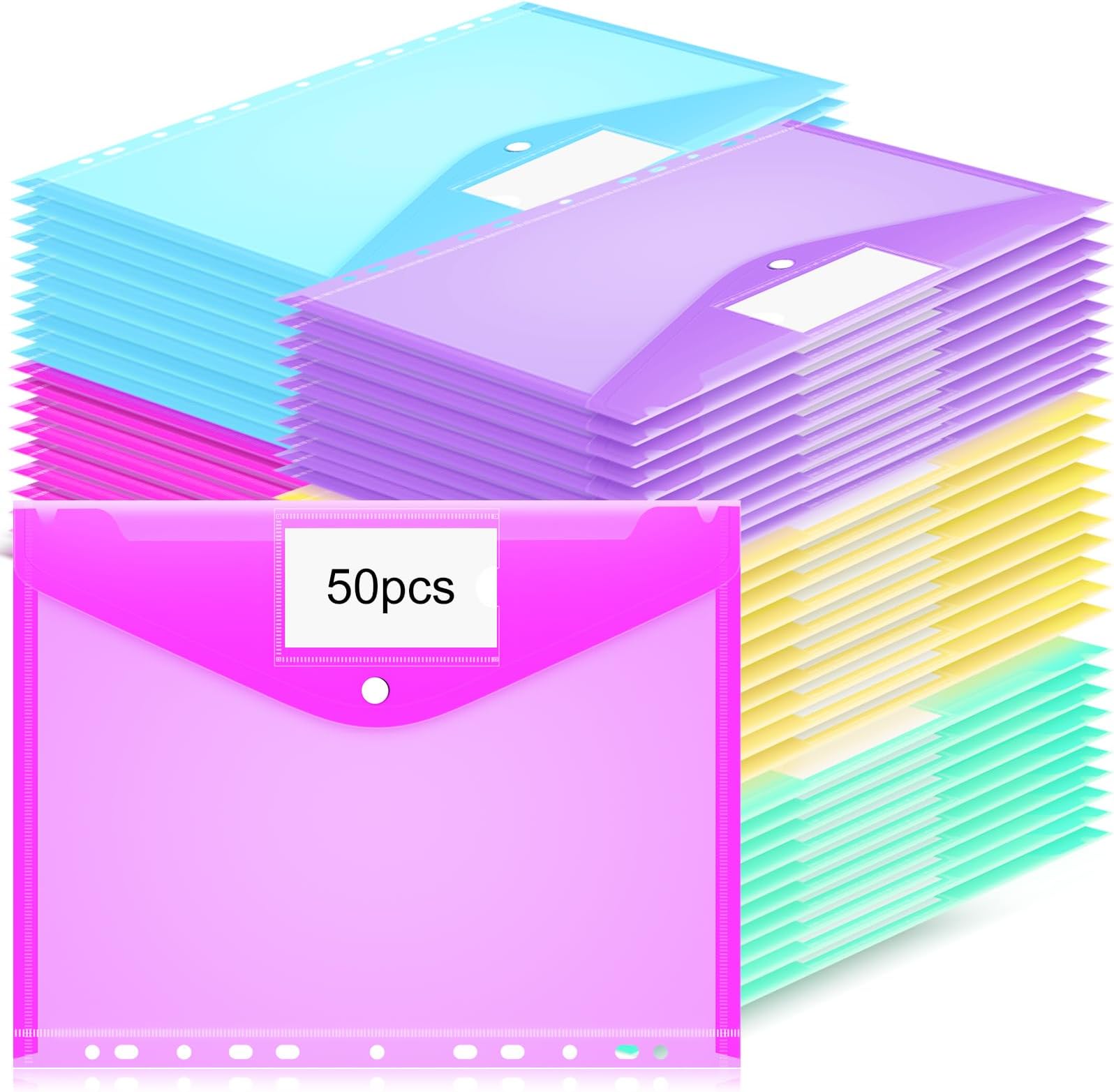 Amazon.com : Fuutreo 50 Pcs Binder Pockets for 3 Ring Plastic Envelopes ...