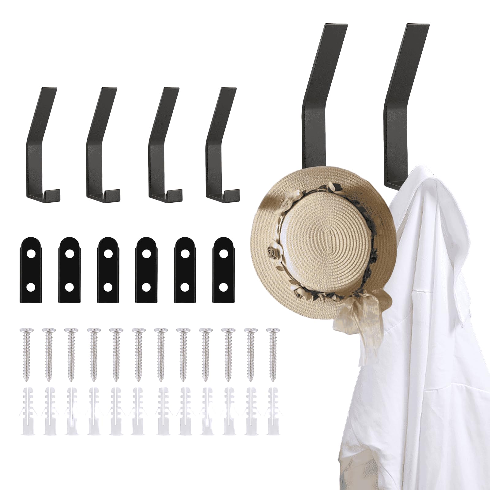 Amazon.com: Wezdopu 6PCS Black Wall Hooks Large Coat Hooks Wall Mount ...