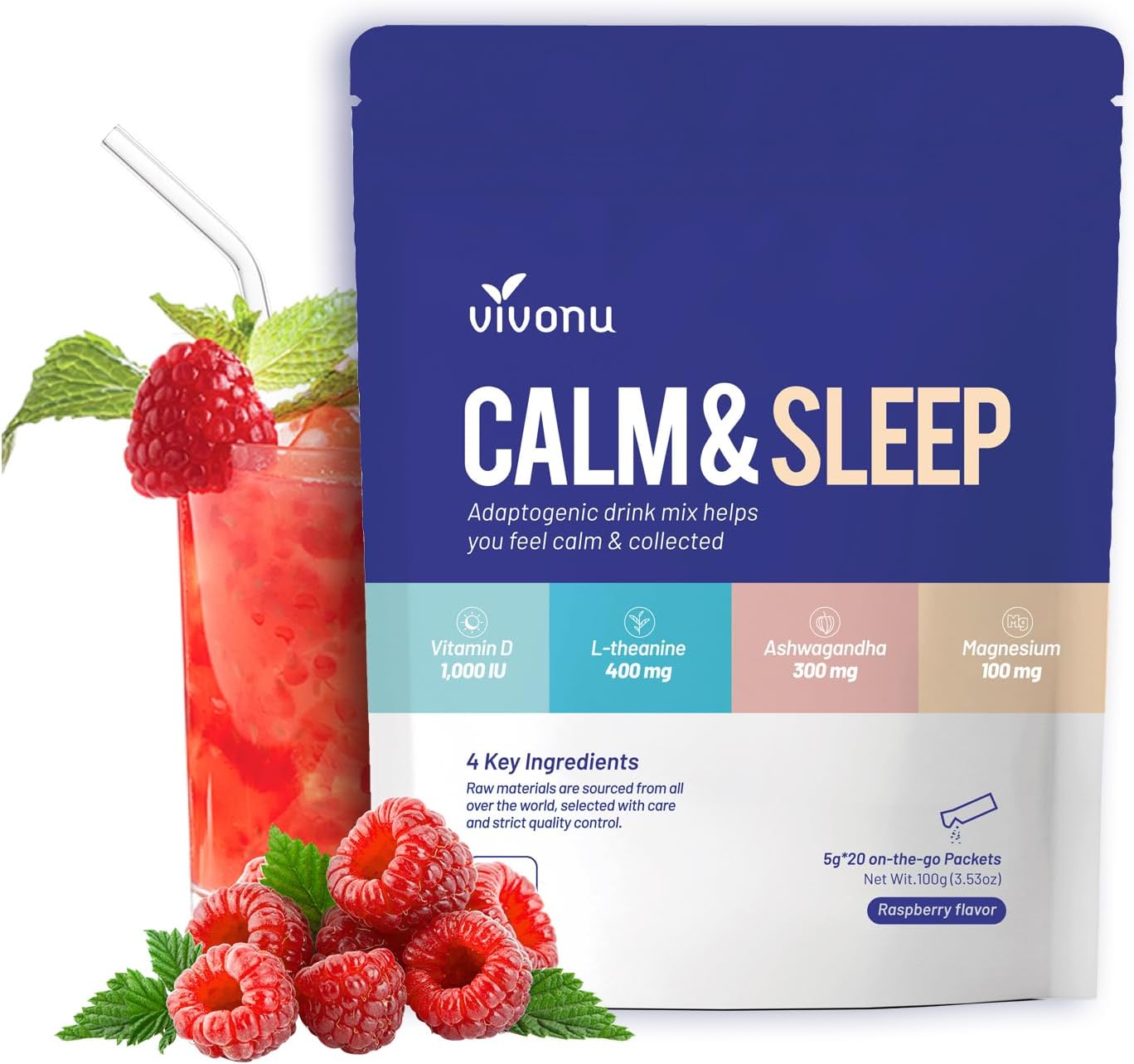 Amazon.com: VivoNu Calm & Sleep Powdered Drink Mix Raspberry L Theanine ...