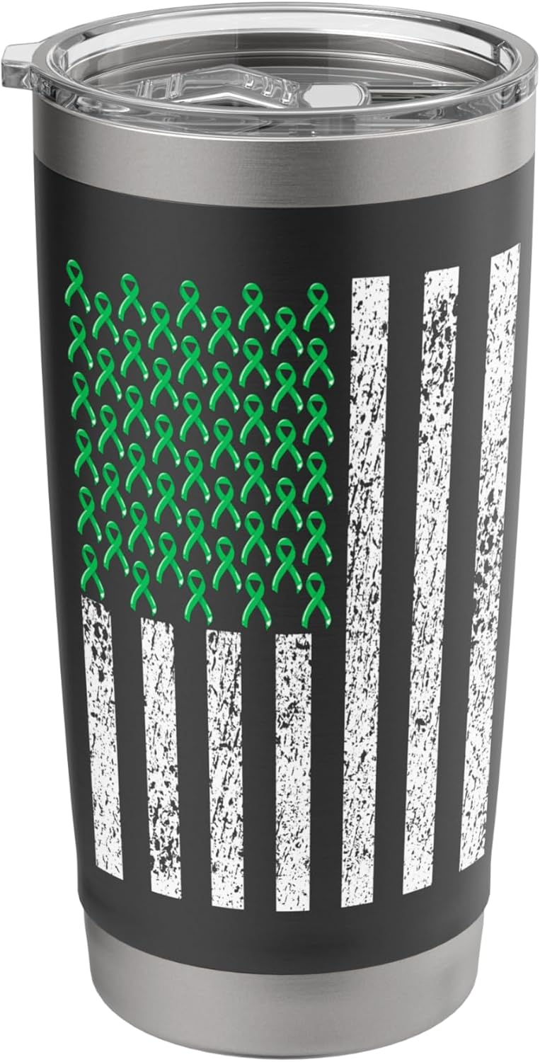 Amazon.com | Gallbladder Cancer Awareness Ribbon Green US American Flag ...