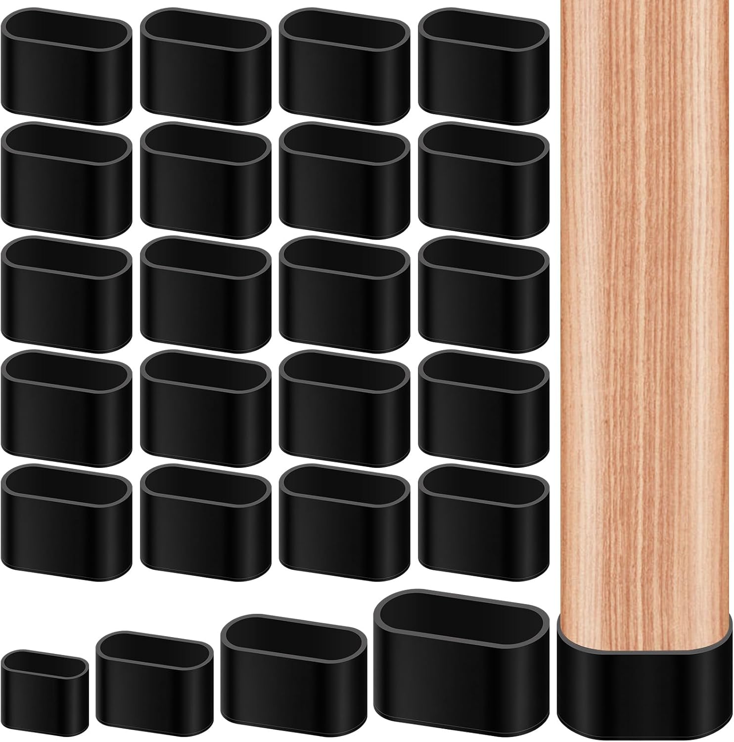 Glarks 20pcs 20 x 40mm/0.78 x 1.57in Oval Chair Leg Caps, Black PVC ...