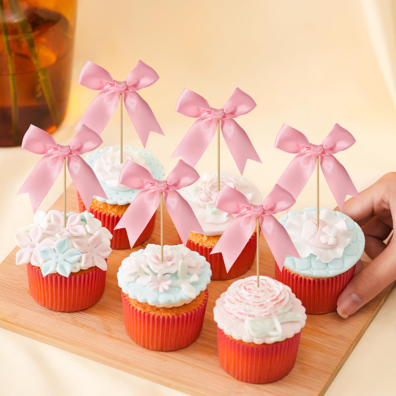 Snapklik.com : 12pcs Pink Bow Cupcake Toppers, Bowknot Cupcake Toppers ...