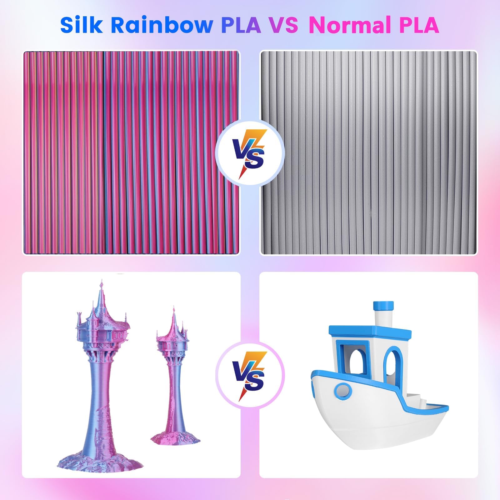 Snapklik.com : Comgrow Silk Shiny Rainbow Multi-Color 3D Printer Filament