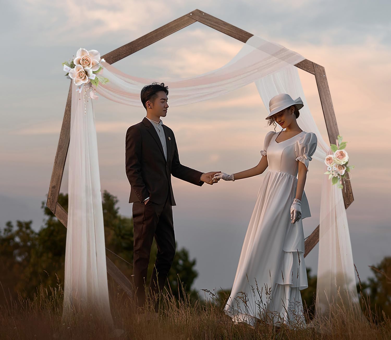 Amazon.com : 9FT Wedding Arch for Ceremony, Roof Style Wooden Arch ...