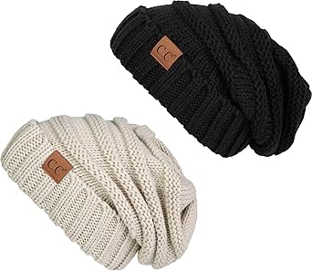 Funky Junque Oversized Knit Slouchy Beanie for Women, Cable Knit Big Beanie Hat - 2 Pack - Black ...