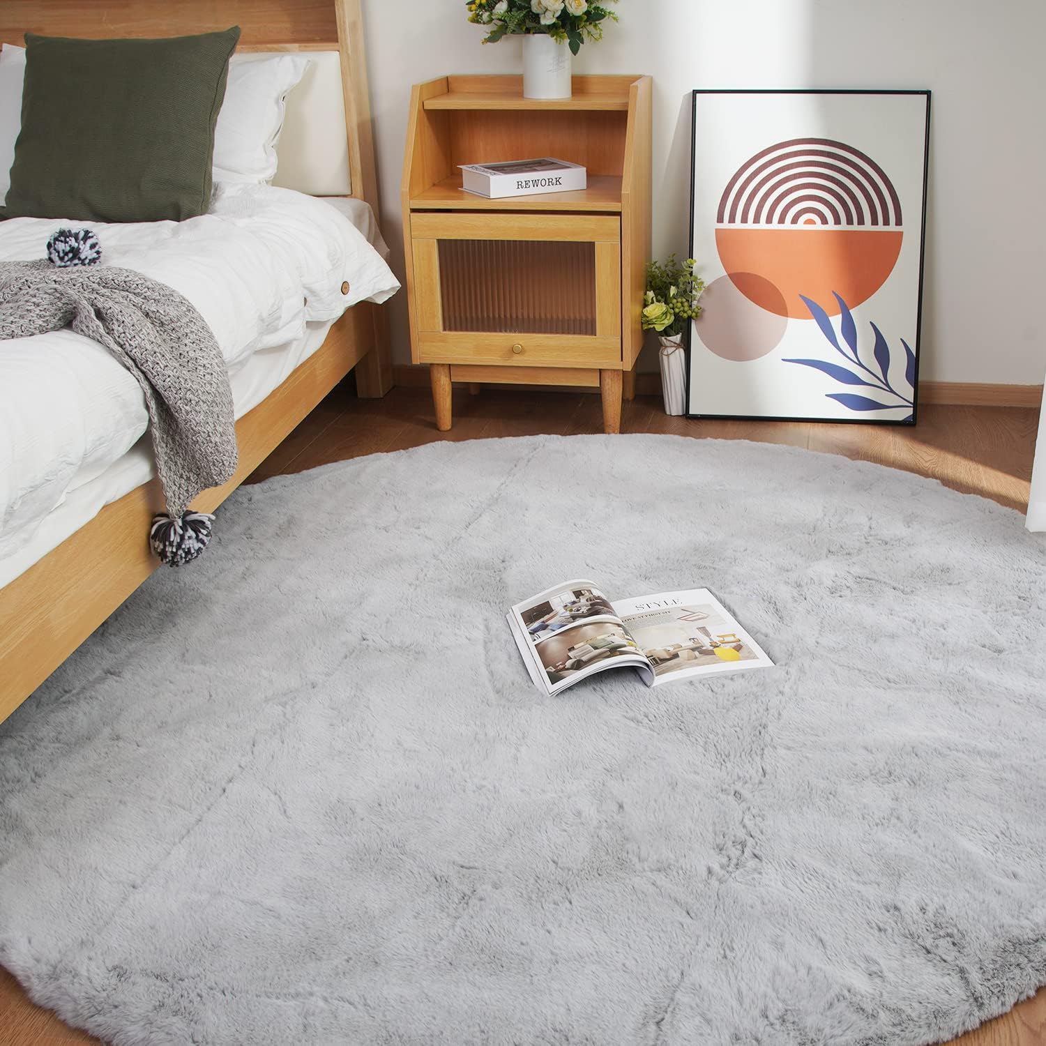 Amazon.com: ORINOVA Washable Shag Round Rugs 6ft Camel Plush Faux ...