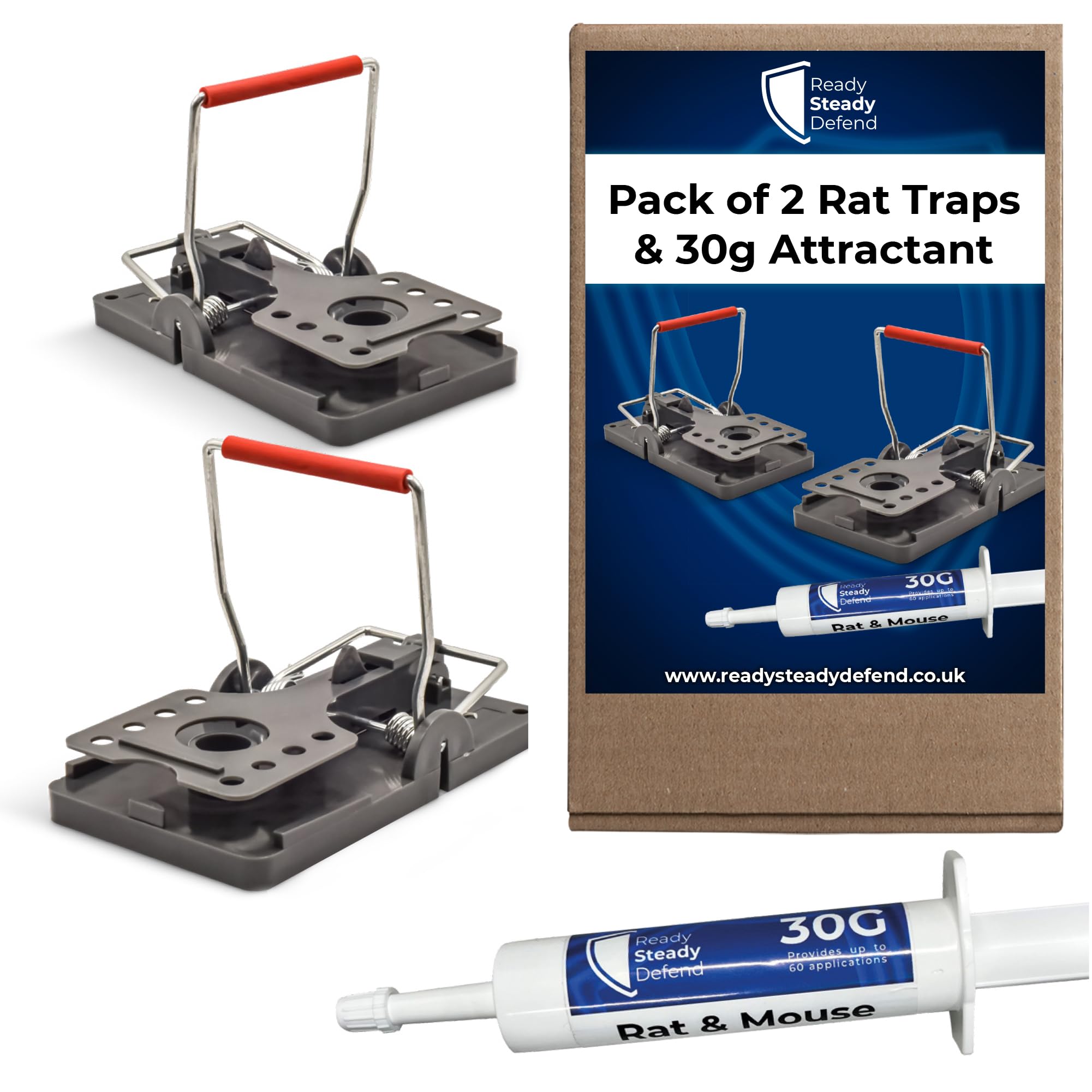 Rat Control Kit with Professional Traps & 30g Bait Attractant Syringe ...