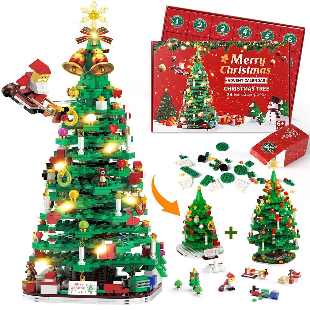 Amazon.com: Advent Calendar 2024 Christmas Tree Building Set with LED ...