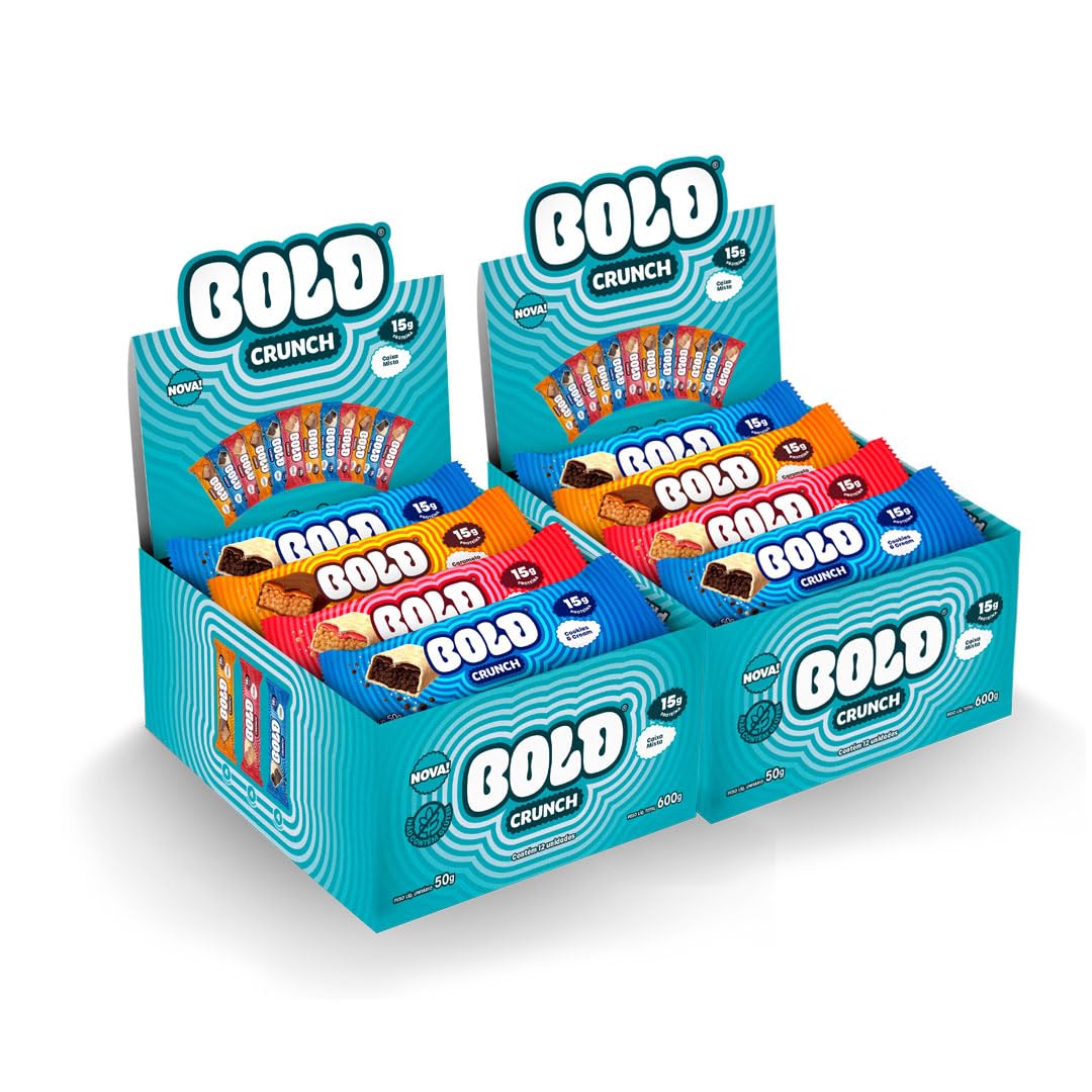 BOLD Snacks barra de proteína -2 caixas de Crunch Mista (2 Caixas C/ 12 ...