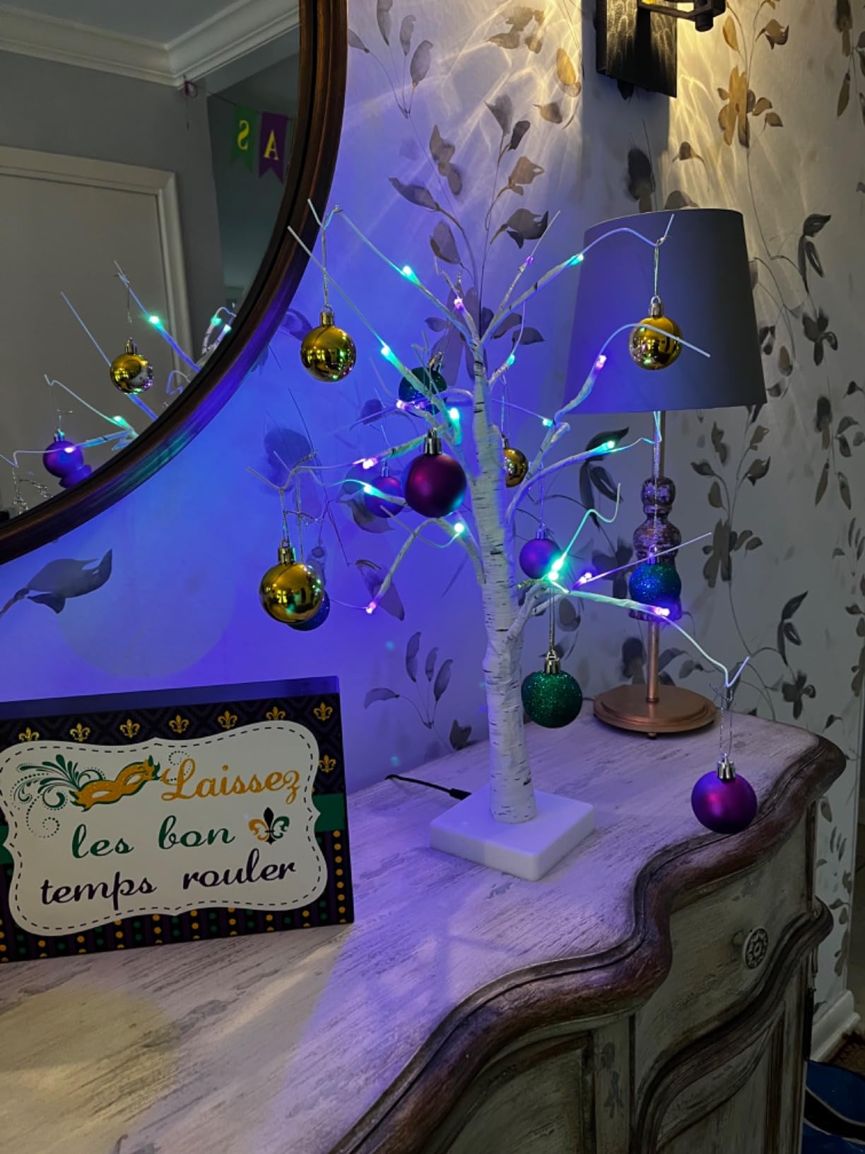 Amazon.com: 24'' Mardi Gras Lighted Tabletop Birch Tree with 12pcs Ball ...