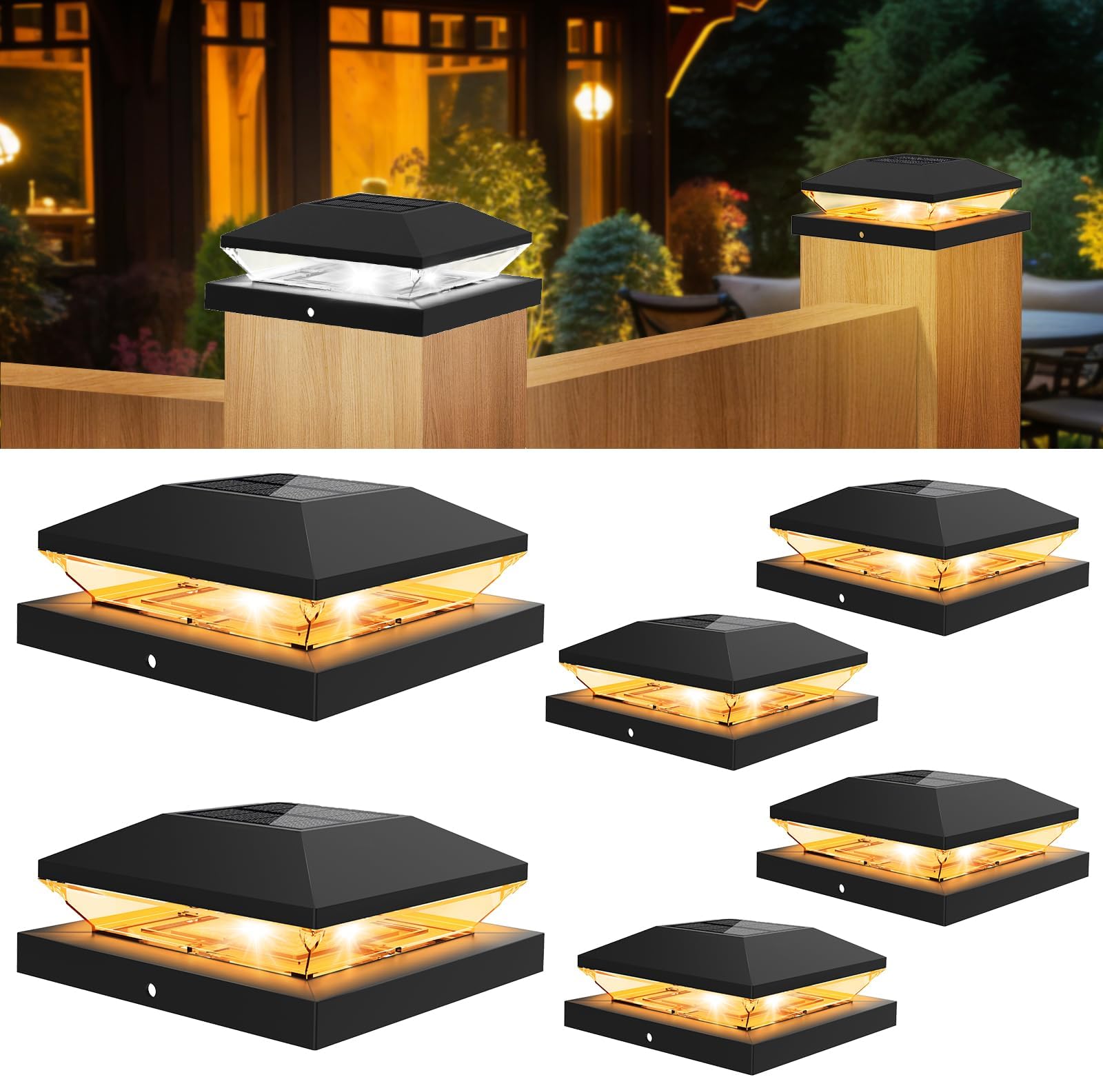 T-SUNUS 6 Pack Solar Post Cap Light Fence Post Solar Lights for Wooden ...