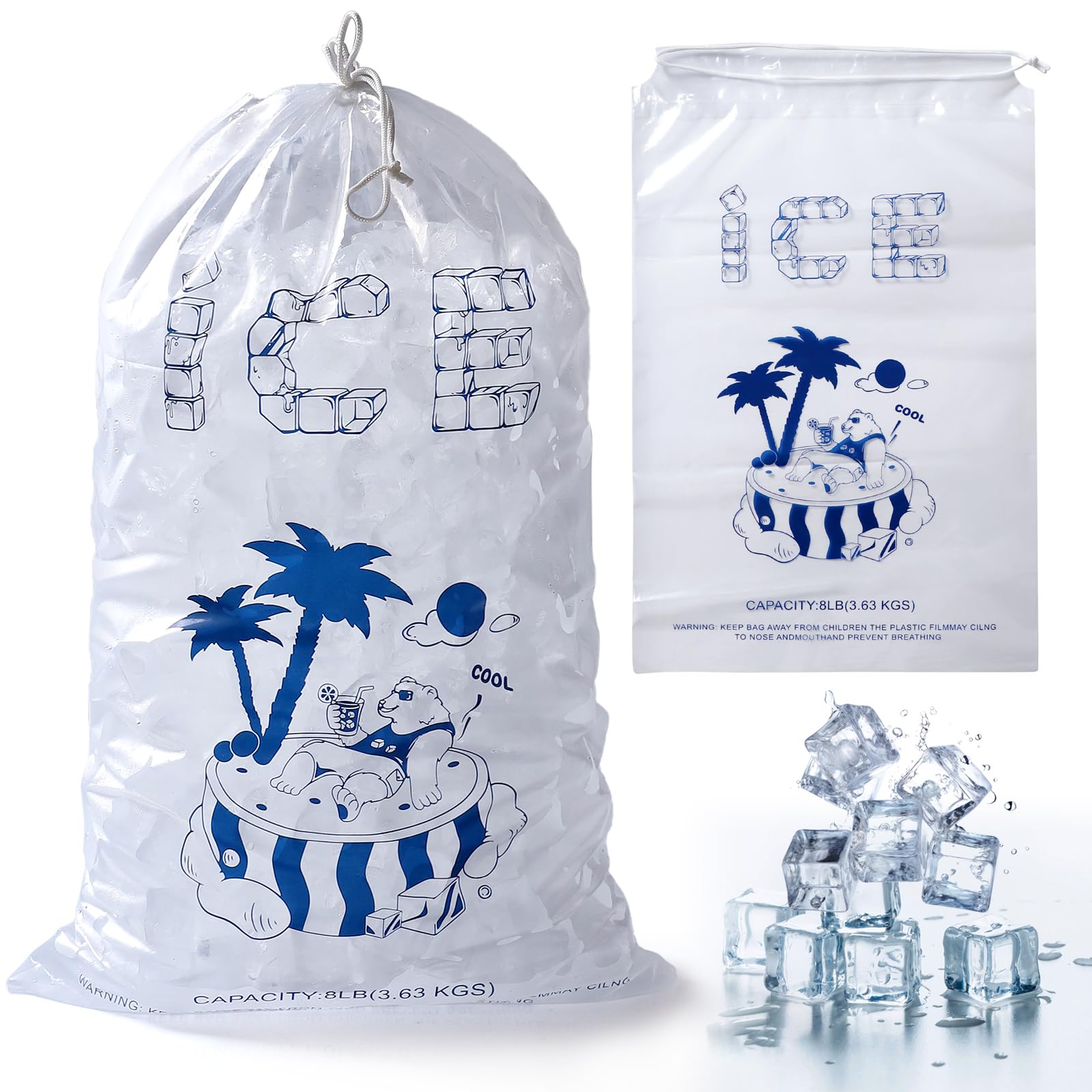 Amazon.com: Ice Bags 8 lb with Drawstring, 50 Pack Reusable Ice Cube ...
