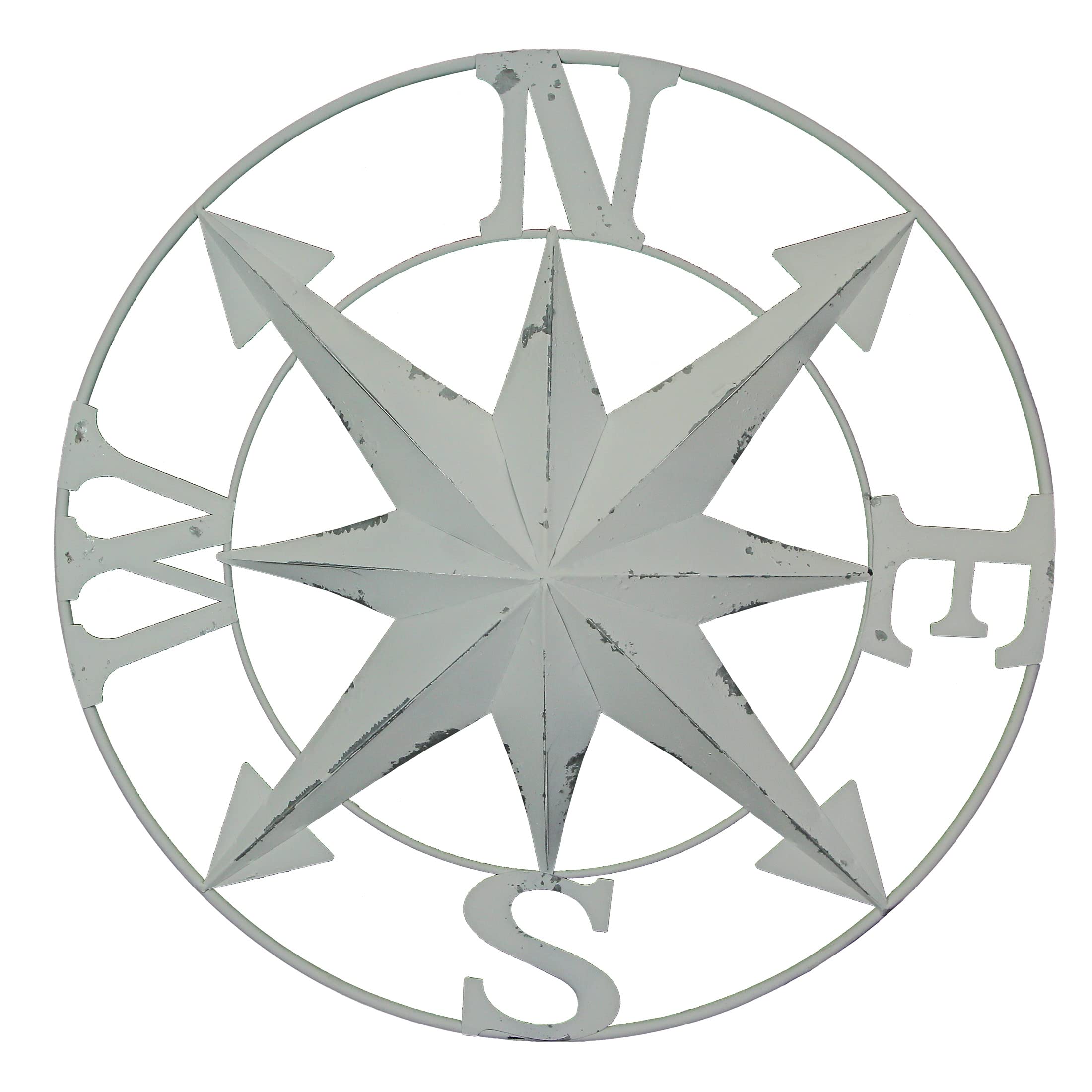 Amazon.com: Distressed White Finish Metal Nautical Compass Rose Wall ...