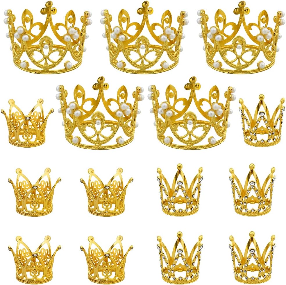 Amazon.com: 15 Pieces Crown Cake Topper 3 Sizes Mini Baby Crown Gold ...