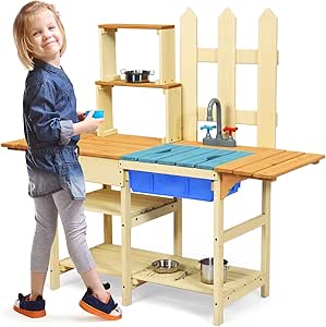 Maxmass Kids Wooden Mud Kitchen, Children Outdoor Play Kitchen with ...