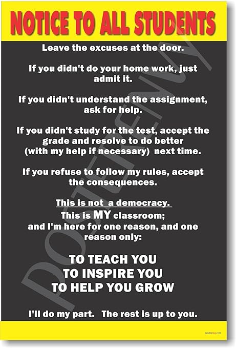 Amazon.com: Notice to All Students - Classroom Motivational Poster ...