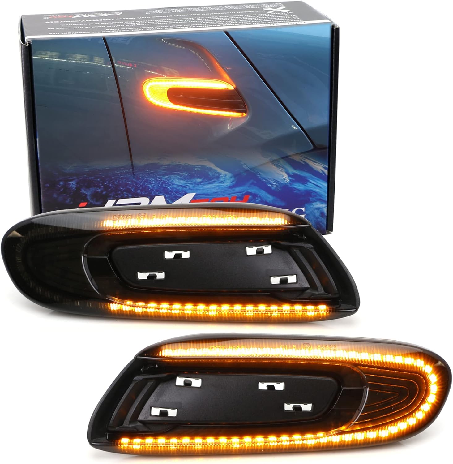 iJDMTOY Euro Smoked Lens Sequential Blink Amber LED Fender Side Marker ...