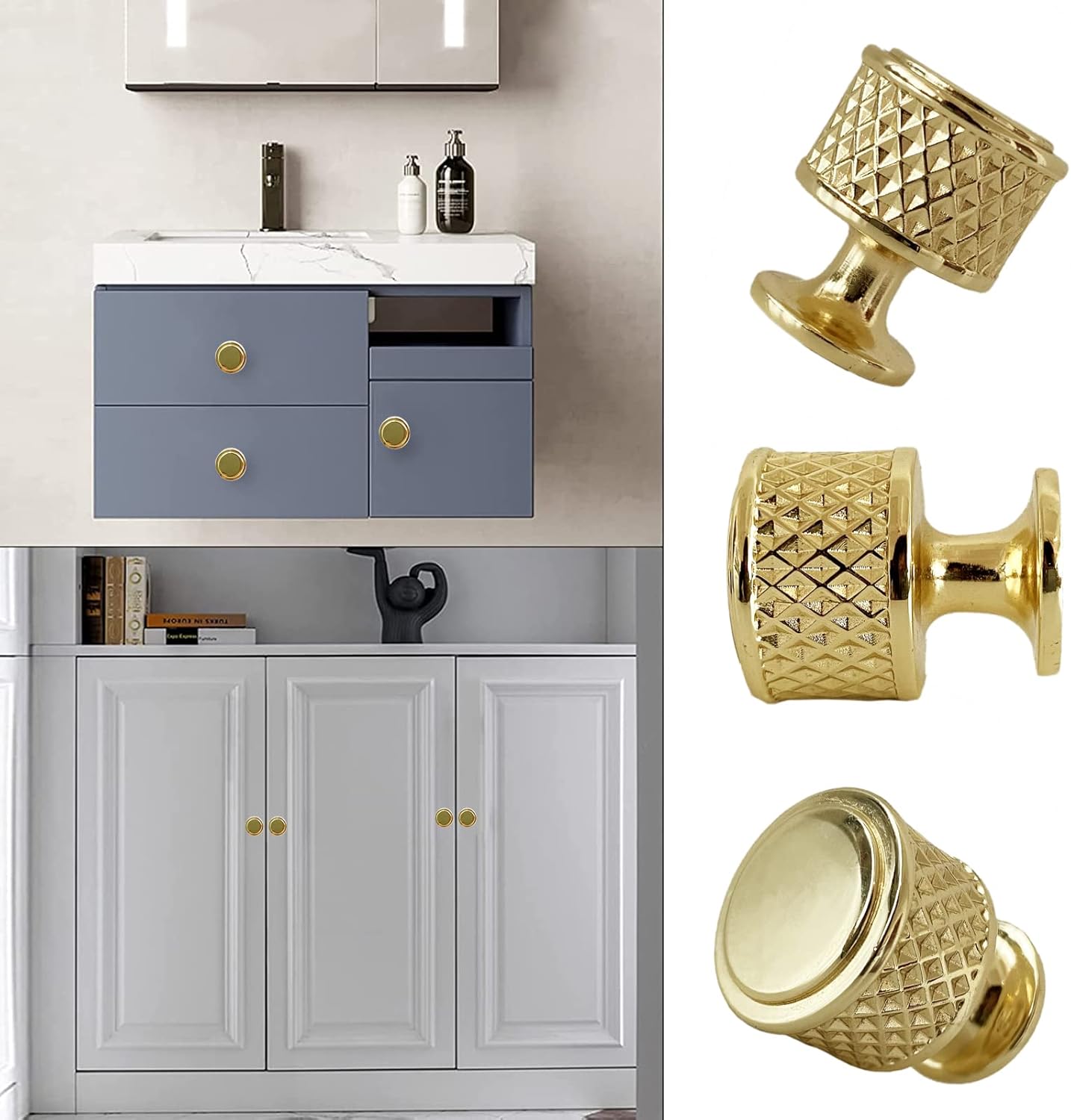 YNDD 6 Pack Gold Drawer Knobs Single Hole, Solid Zinc Alloy Kitchen ...