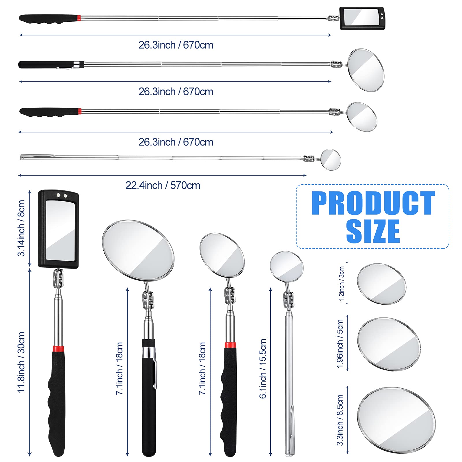 Snapklik.com : 4 Pieces Telescoping Inspection Mirror Telescoping LED ...