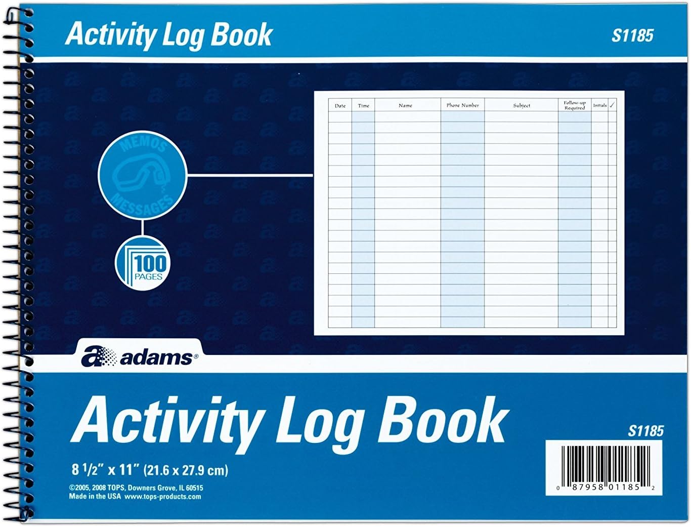 Amazon.com: Adams Activity Log Book, Spiral Bound, 8.5 x 11 inches, 100 ...