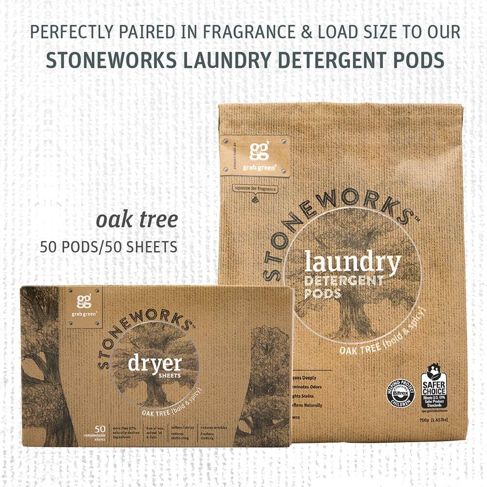 Grab Green Stoneworks Laundry Detergent Pods and Dryer Sheet Bundle, 50 ...