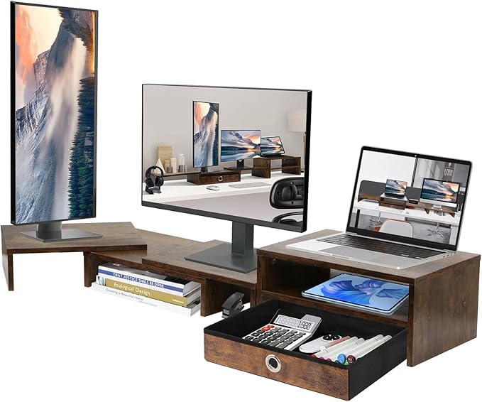 Dual Monitor Stand Riser with Drawer, Adjustable Length and Angle 4 ...