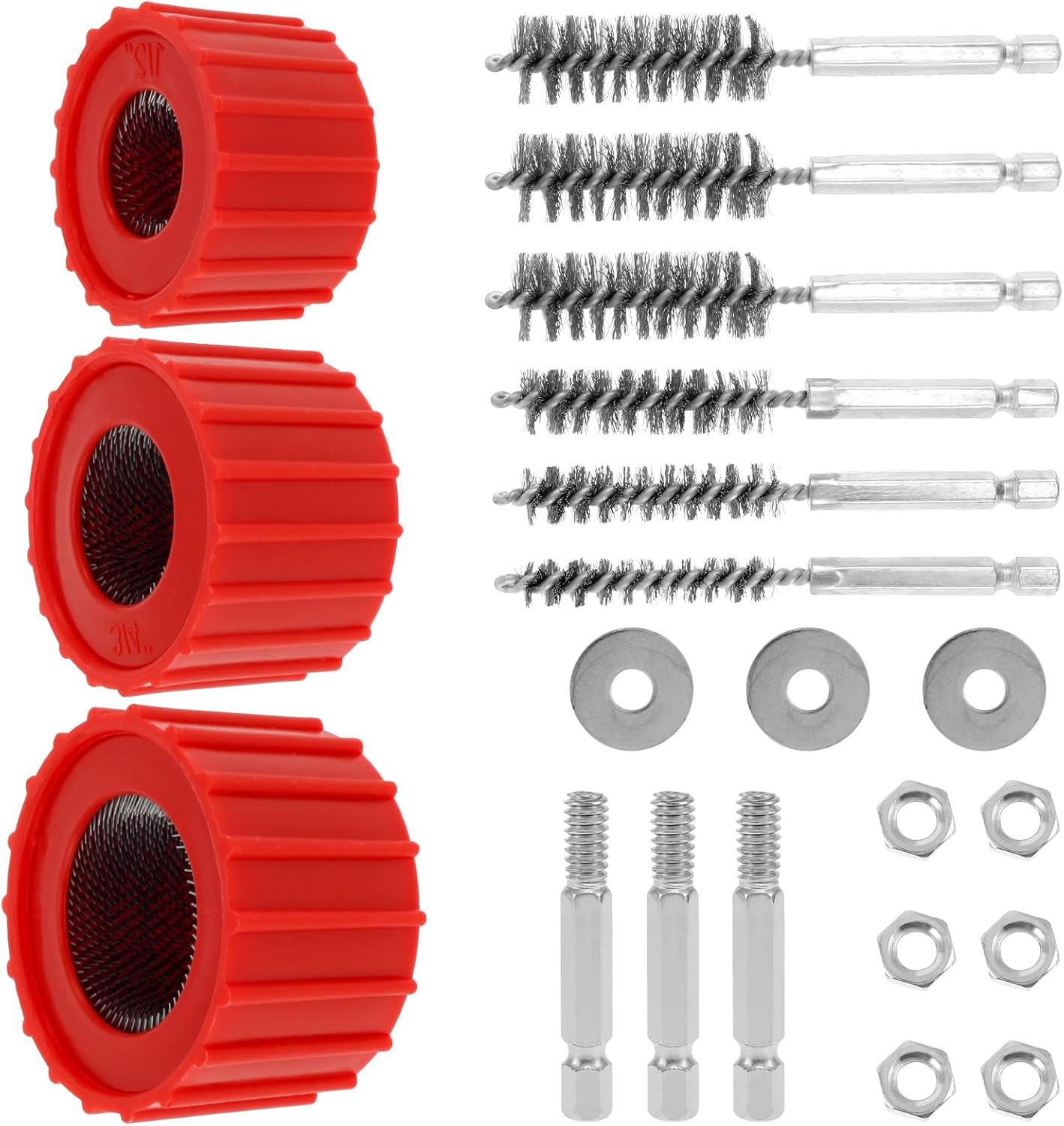 1/2" 3/4" 1" Copper Pipe Cleaner Set for Drill 9 Piece Multipurpose ...