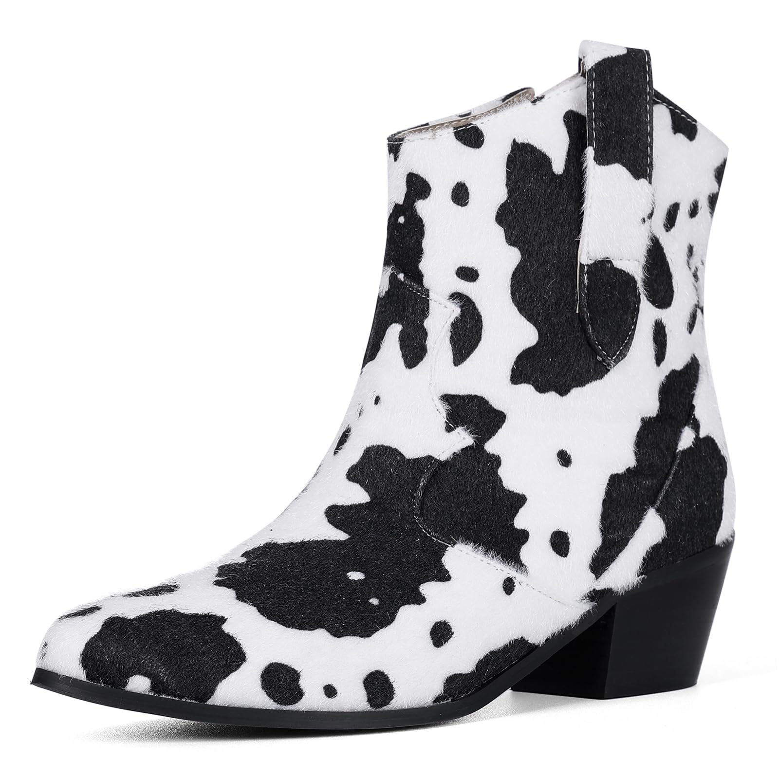 Snapklik.com : Women Cow Print Cowgirl Booties Chunky Heel Cow Boots ...