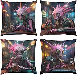Amazon.com: Set of 4 Decorative Throw Pillow Covers 28x28 in Alien ...