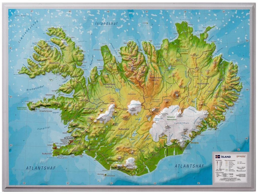 Iceland relief wall map A3 : Georelief: Amazon.co.uk: Books