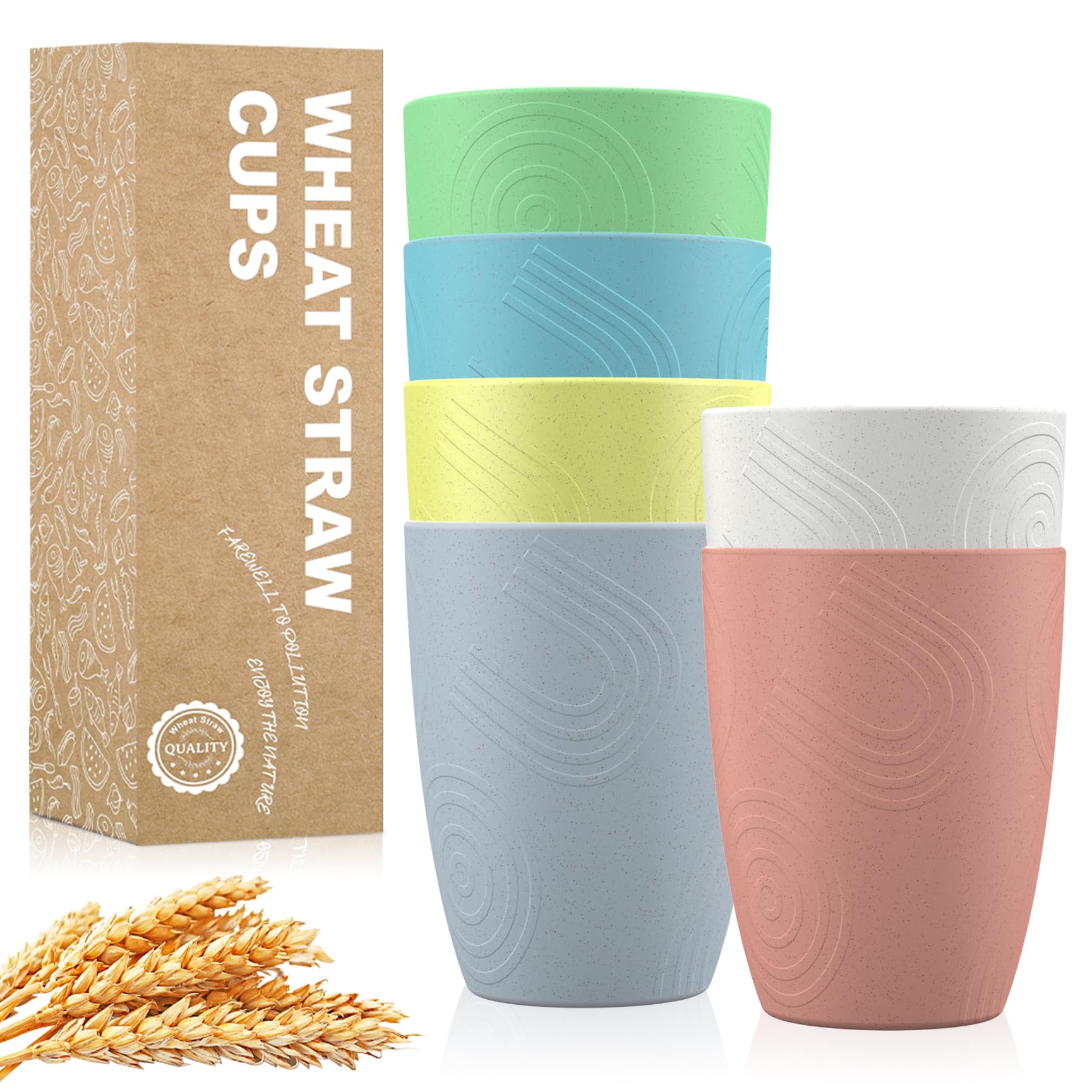Amazon.com | Perlapoc Wheat Straw Cups Drinking Glasses Cups Set of 6 ...