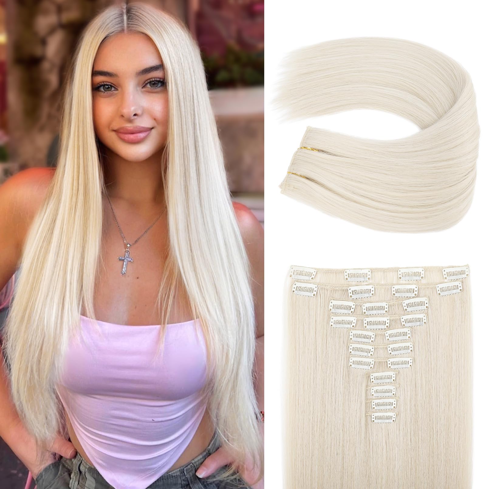 Amazon.com : REECHO Hair Extensions, 11PCS Clip in Hair Extensions 24 ...