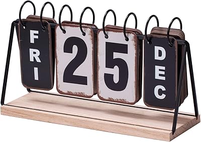 Desk Calendar Metal Flip Wooden Classic Perpetual Calendar for Home and ...