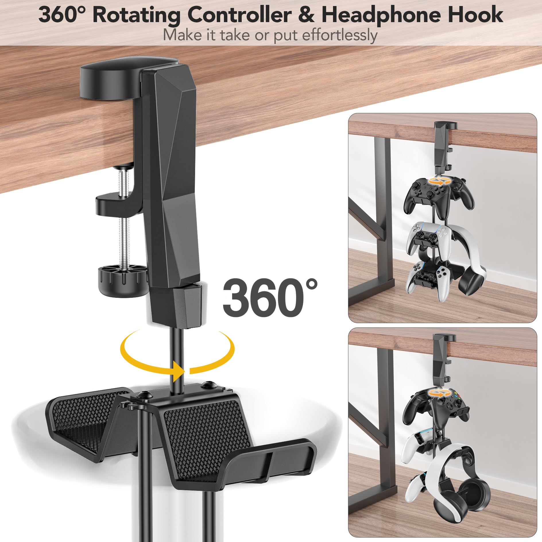Snapklik.com : Gaming Headset And Controller Stand Under & Over Desk, 3 ...