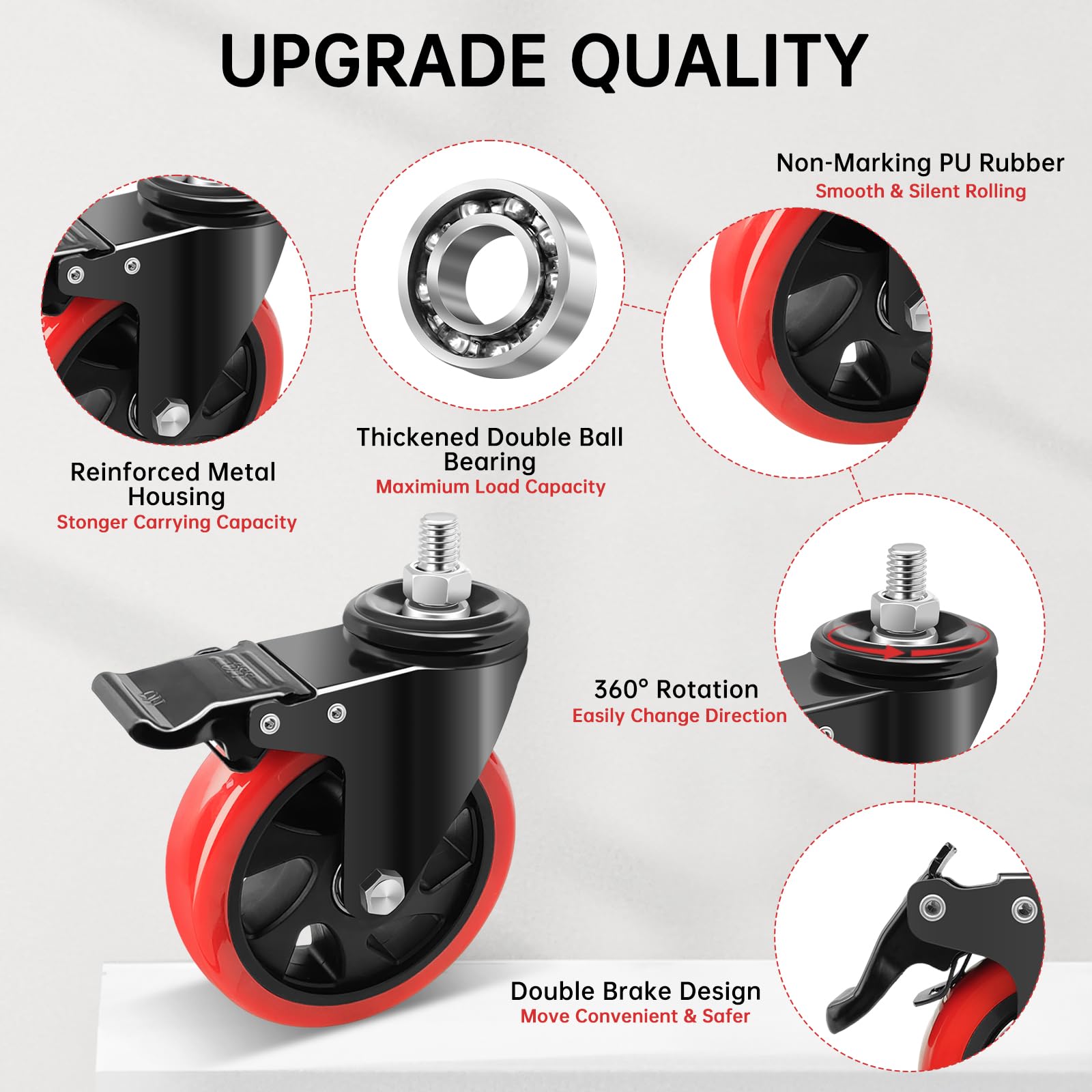 Snapklik.com : 5 Inch Stem Caster Wheels, Heavy Duty Threaded Stem ...