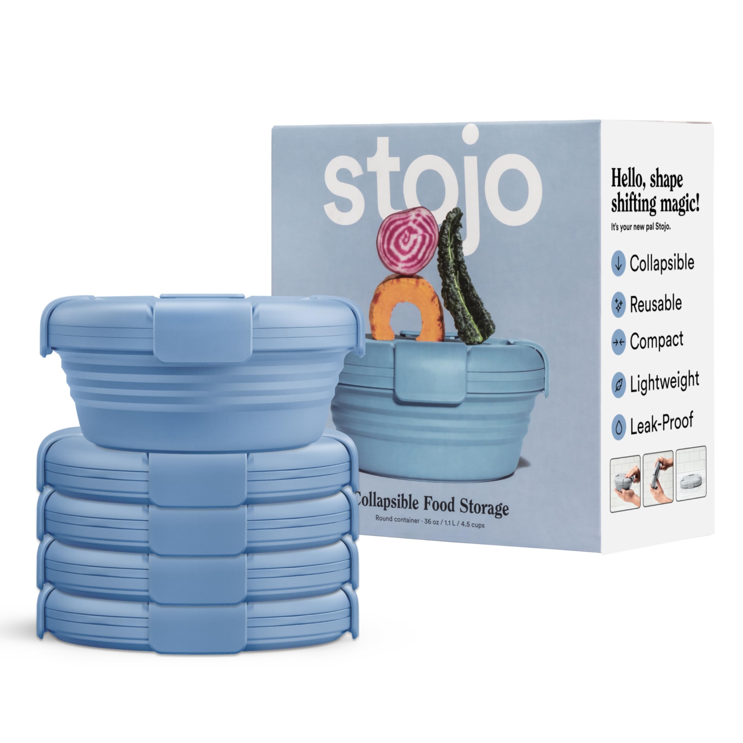 Stojo Collapsible Bowl 5-Pack - 36oz Reusable Silicone Bowls In Sage ...