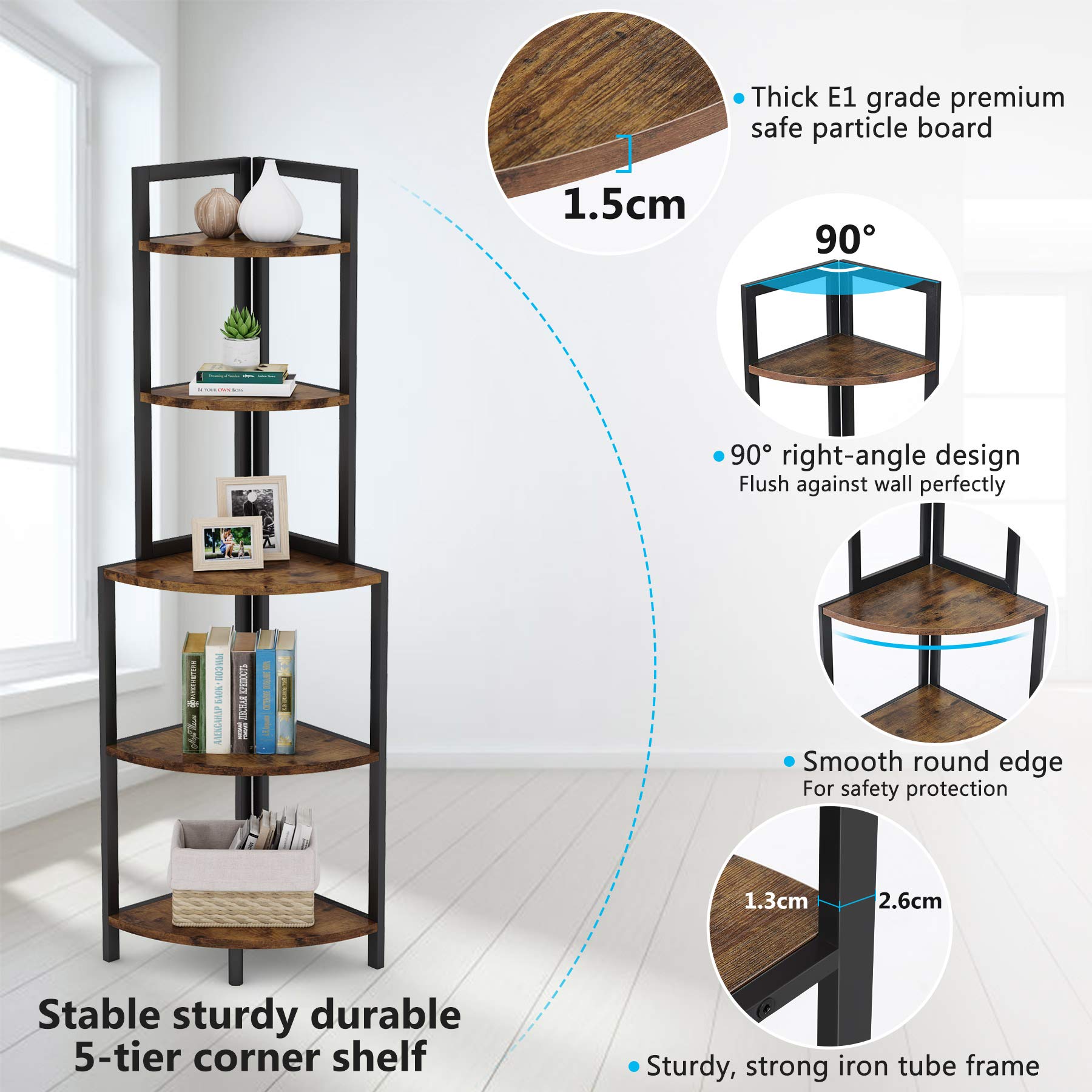 Buy Tribesigns Stand Bookcase Bookshelf 5 Tier Corner Shelf Industrial ...