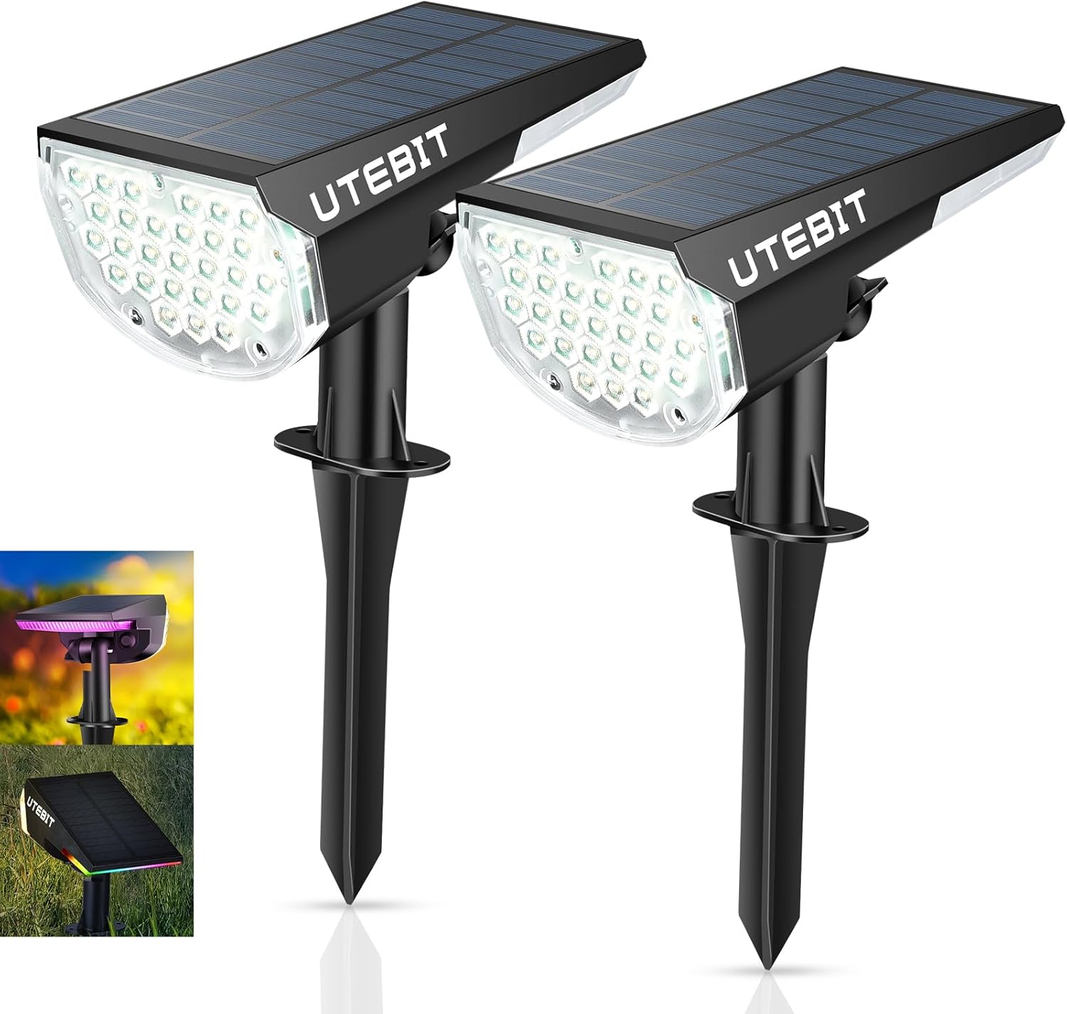 UTEBIT Solar Landscape Spotlights RGB Solar Lights for Outside IP65 ...