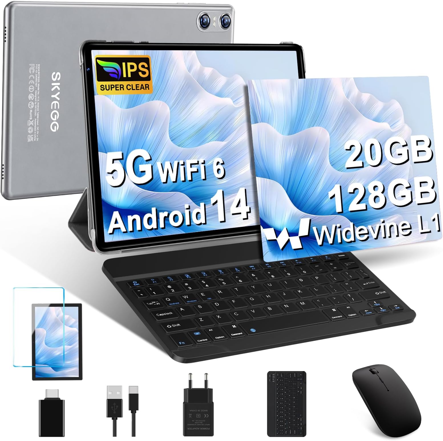 Tablette Android 14 avec 5G Wi-Fi 6, 18 Go RAM + 128 Go ROM(1 To ...