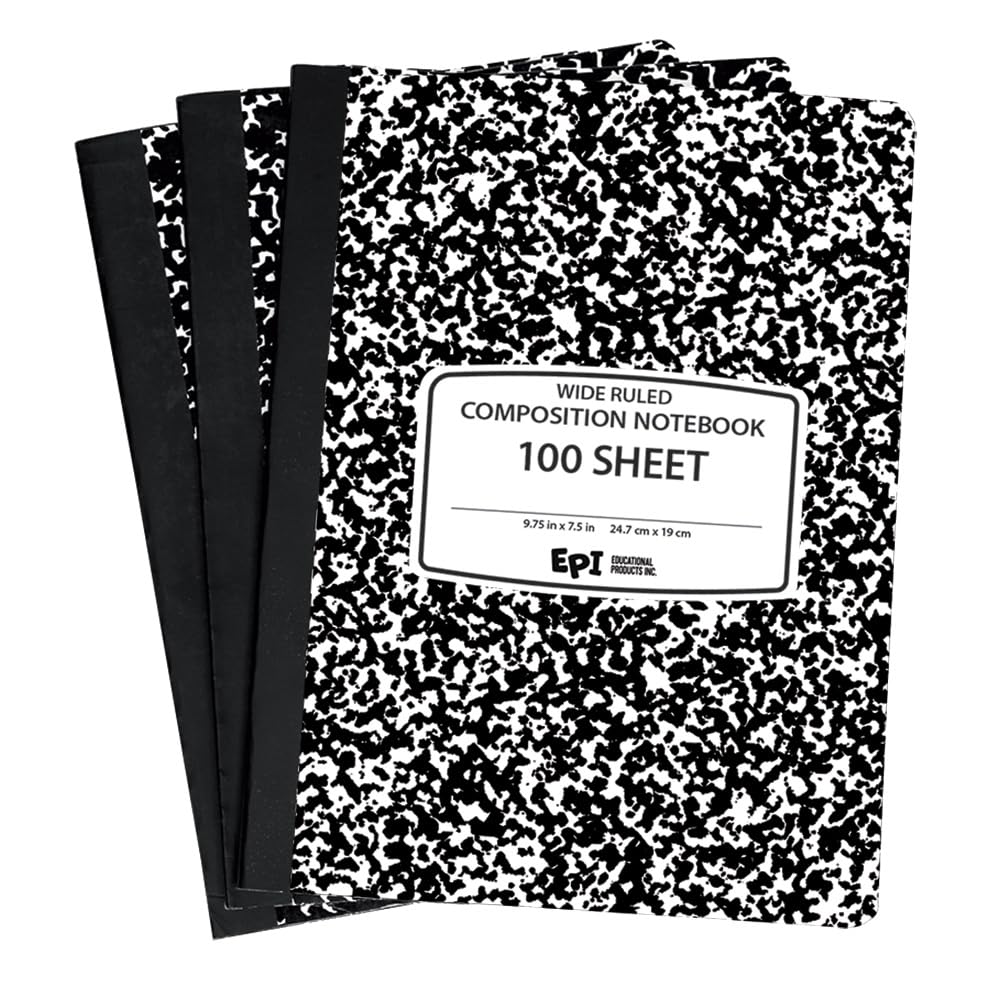 Snapklik.com : EPI Wide Ruled Black Marble Composition Notebook