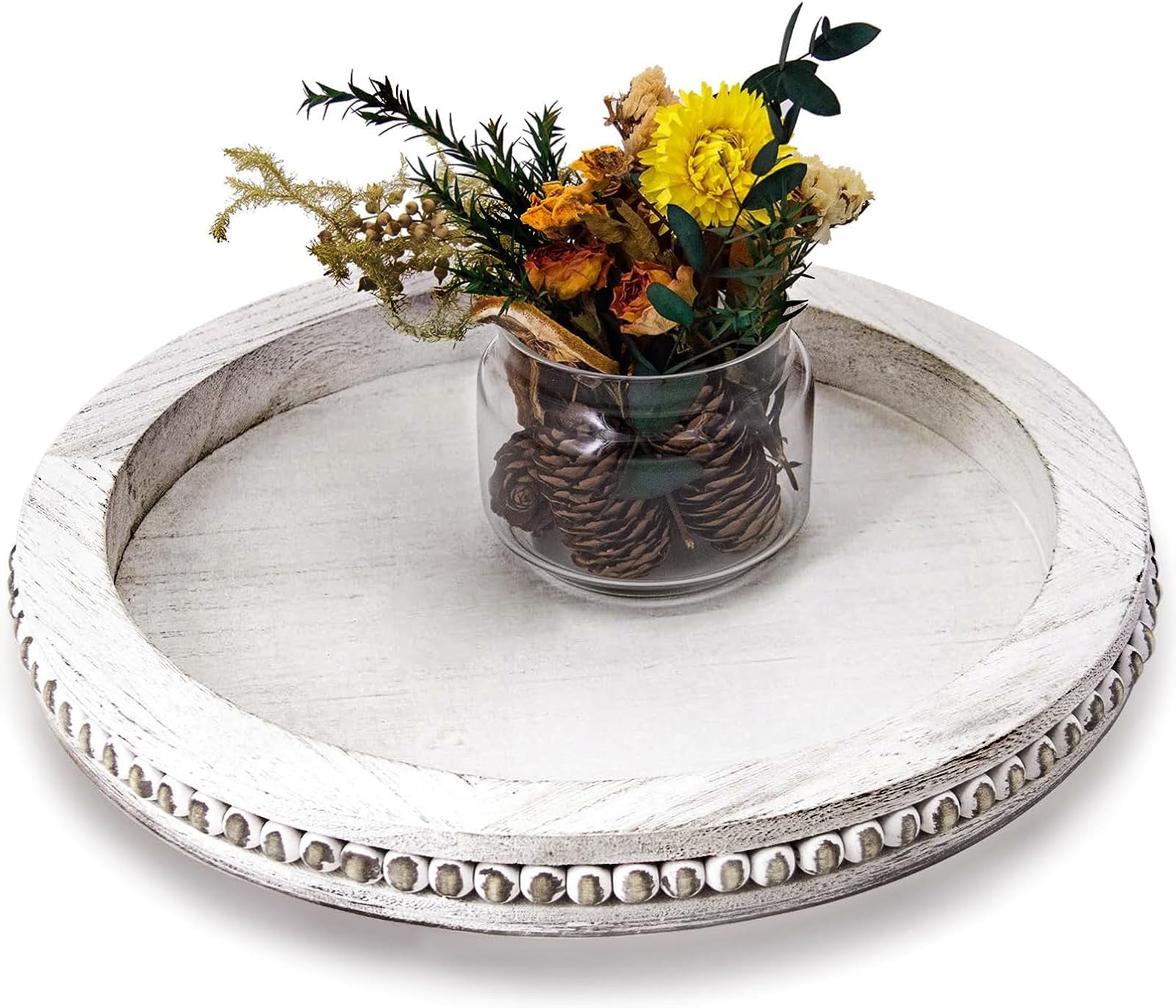 Amazon.com: Wooden Tray for Home Decor, 12in White Wood Beaded Trays ...