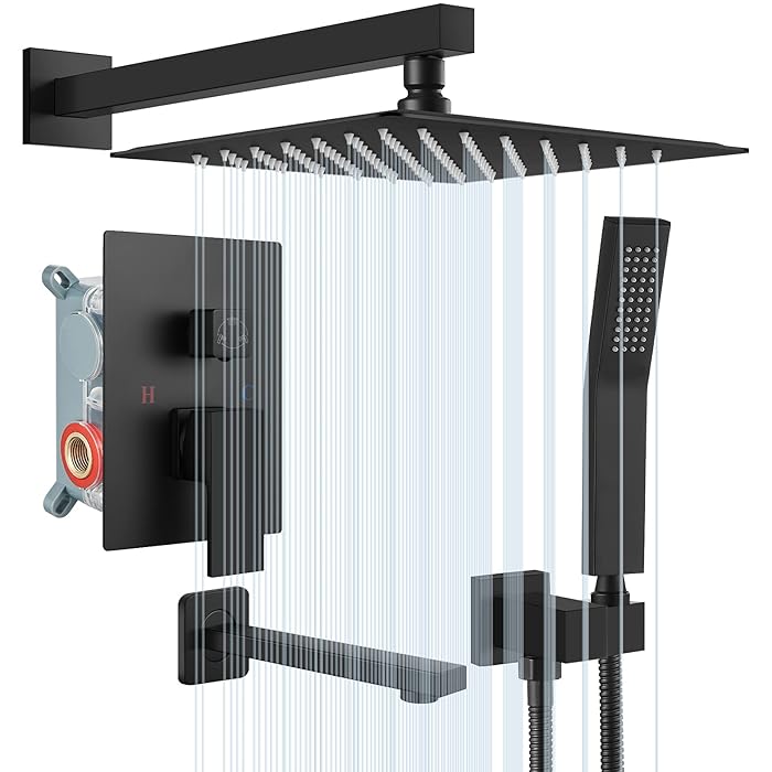 Buy gotonovo Matte Black Shower System with Tub Spout 3 Function Mixer Shower Tub Combo Set 10 ...