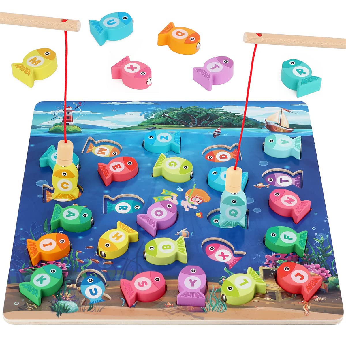 Buy Magnetic Wooden Fishing Games for Toddlers Creative Fish Catching ...
