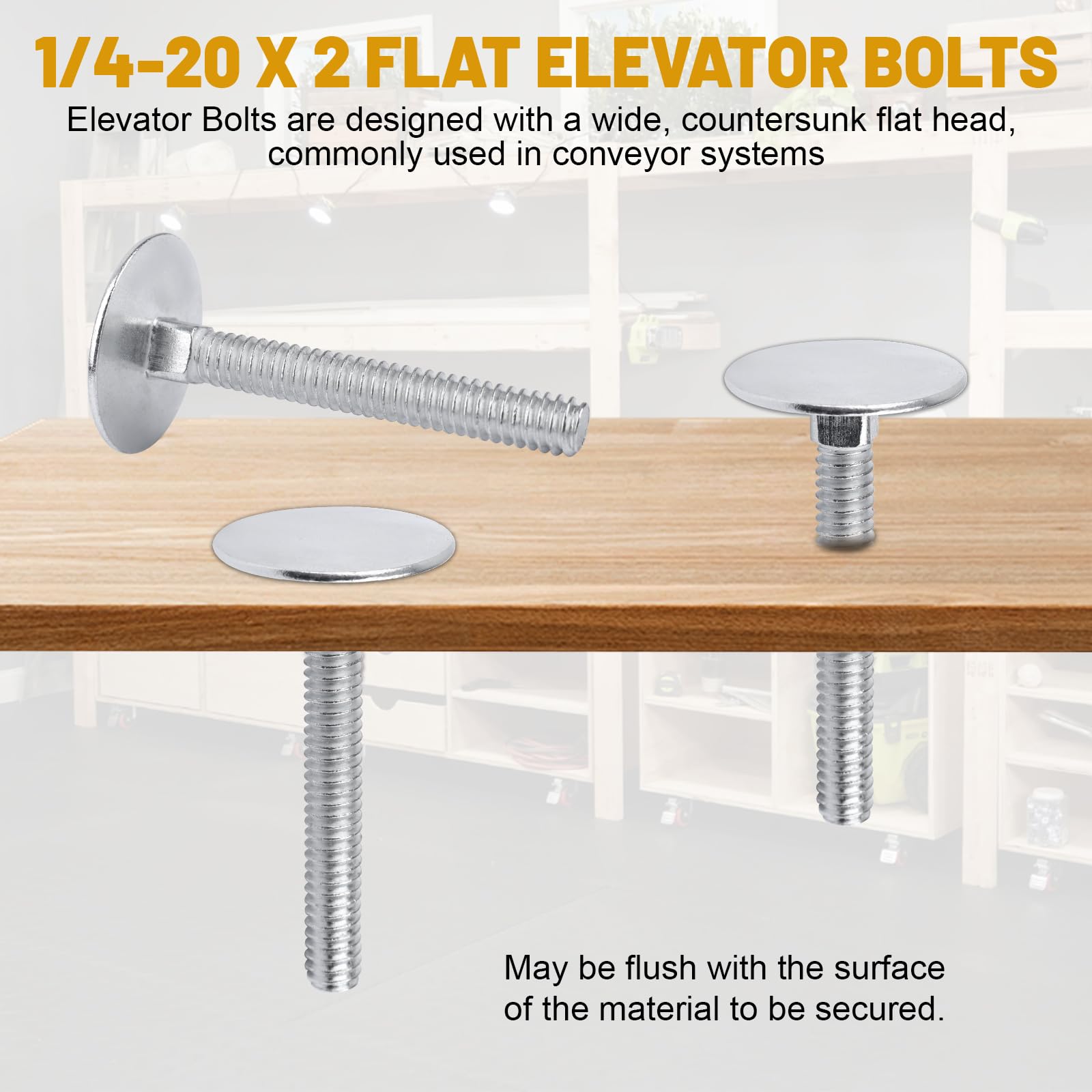 Snapklik.com : 014973239640 Elevator Bolts, 1/4-20 X 2 Flat Elevator ...